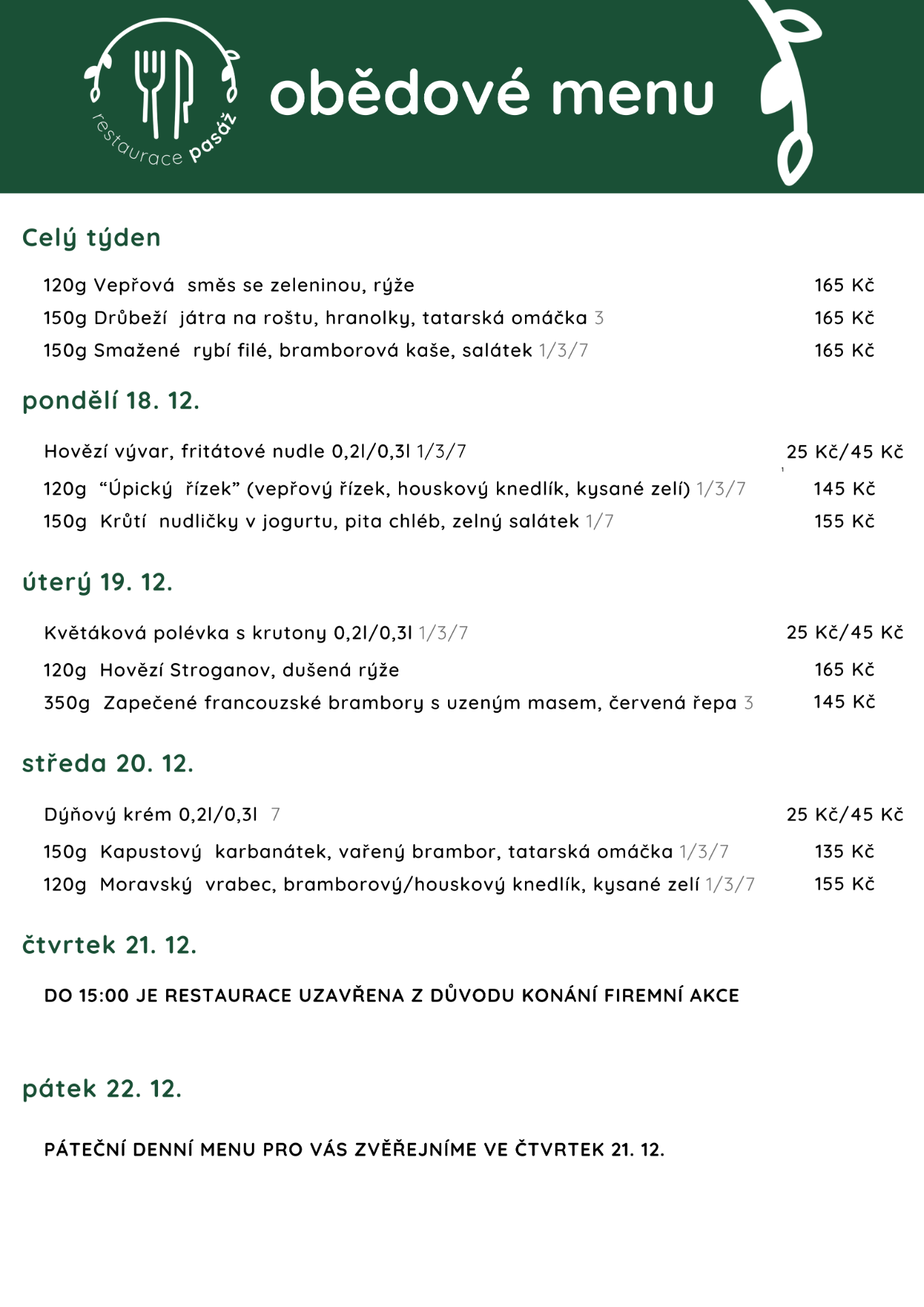 Týdenní nabídka :: restaurace pasáž